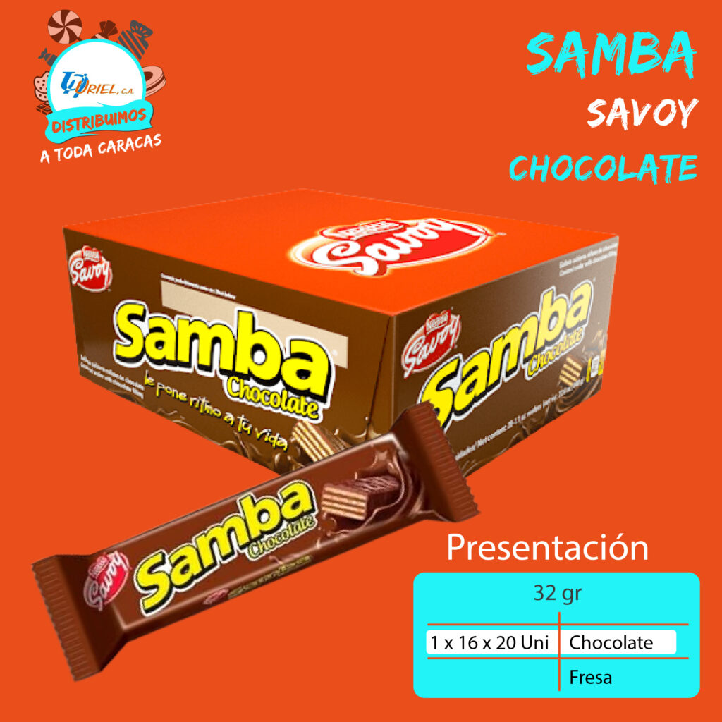 Samba Wafer Rellenas y Cubiertas de Chocolate - Distribuidora Uriel CA