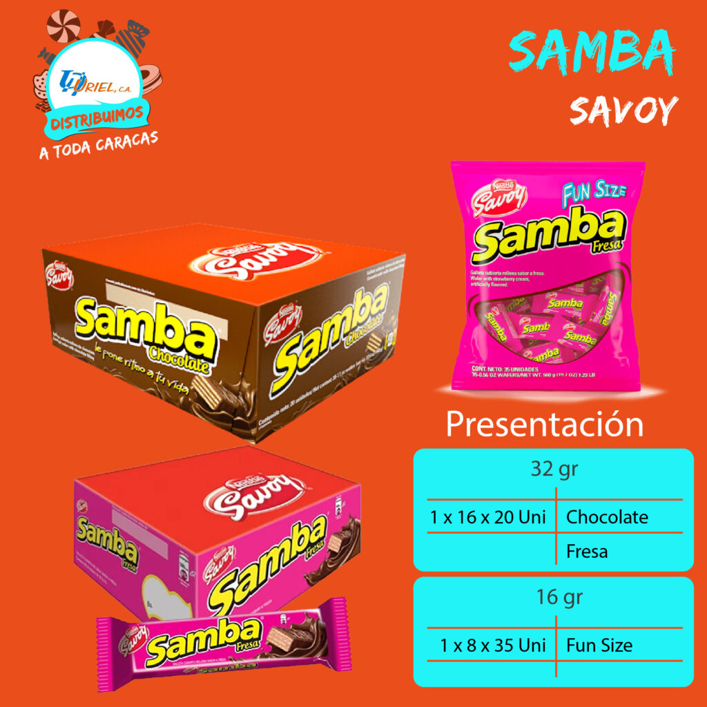 Samba Wafer Rellenas y Cubiertas de Chocolate - Distribuidora Uriel CA