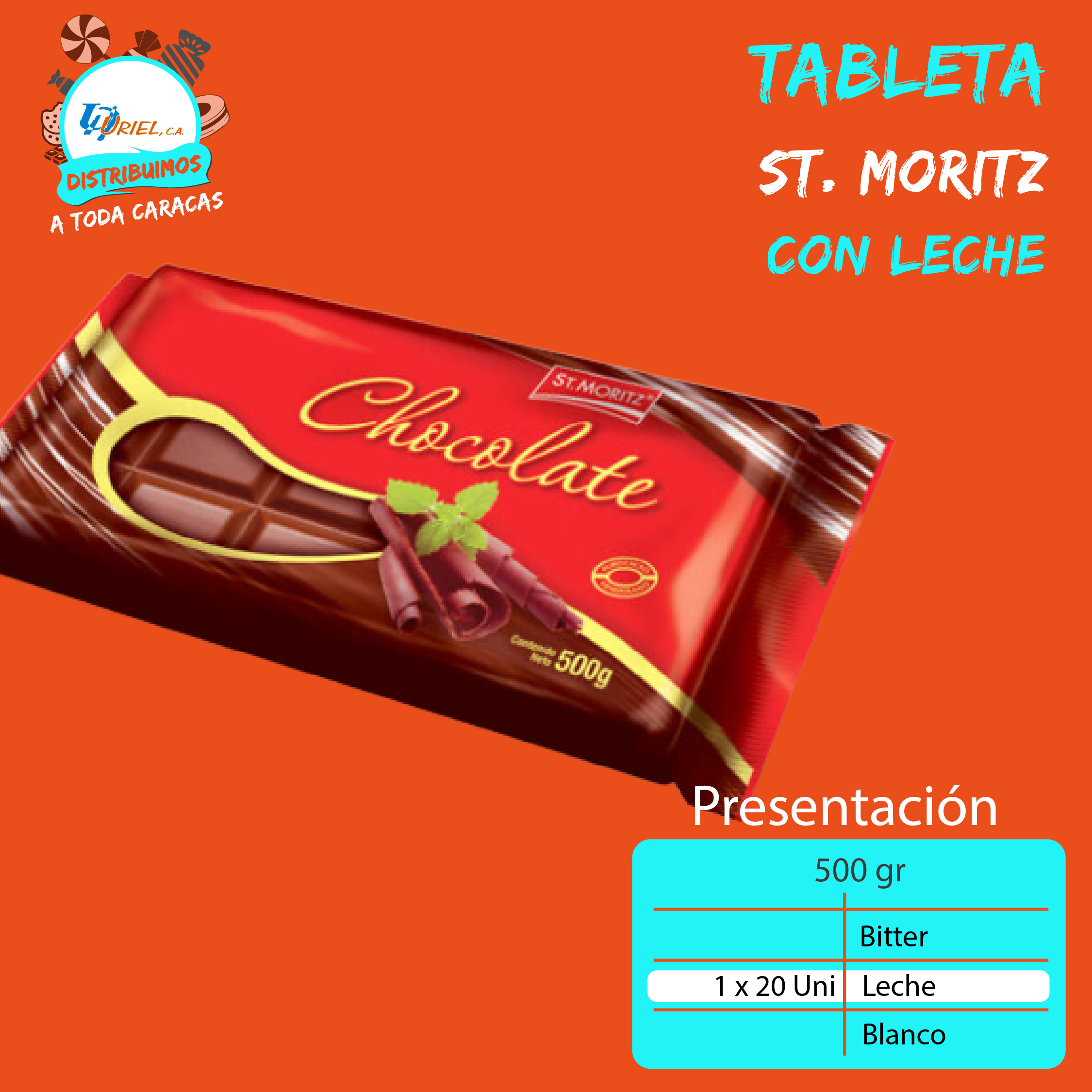 Tabletas de Chocolate St Moritz 500 - Distribuidora Uriel CA Confitería