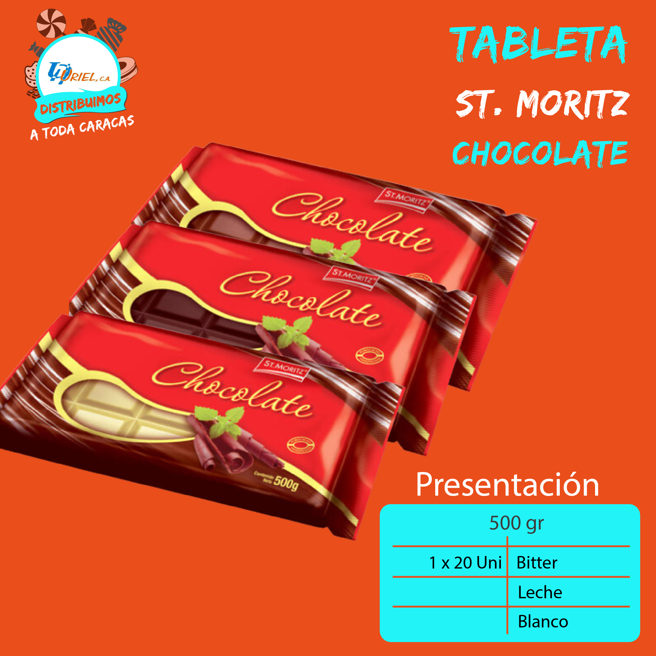 Tabletas de Chocolate St Moritz 500 - Distribuidora Uriel CA Confitería