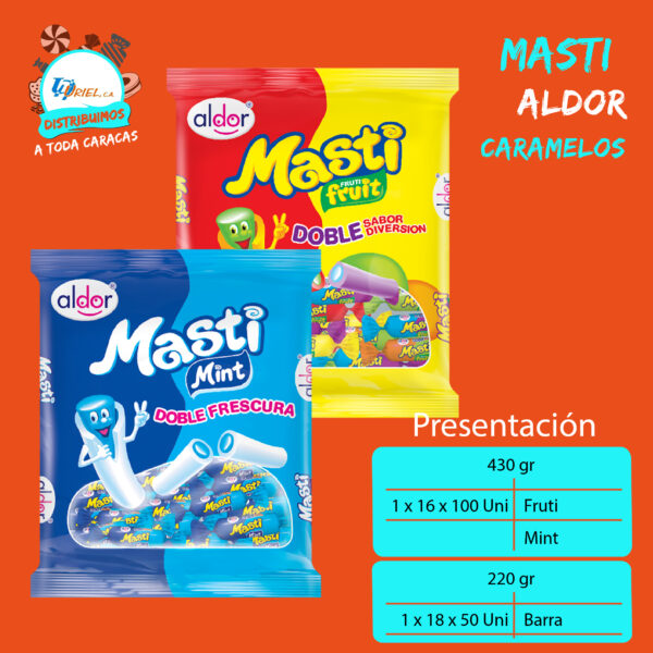 Masti Mint y Fruit Caramelos Aldor - Distribuidora Uriel CA Confitería