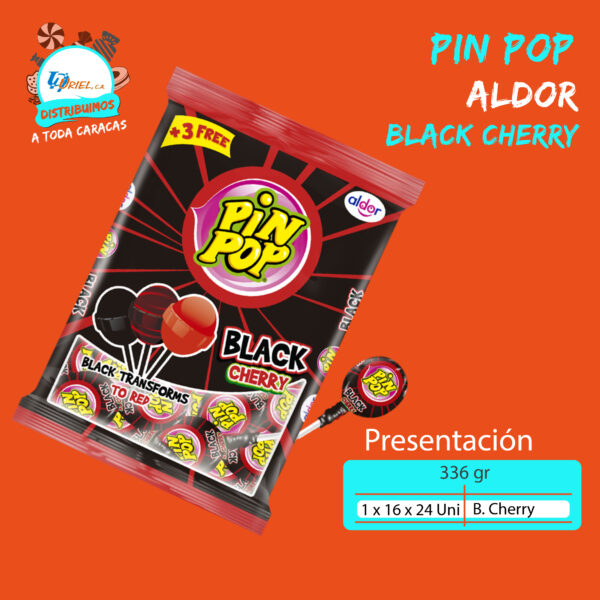 Chupetas Pin Pop Black Cherry Aldor - Distribuidora Uriel CA Confitería