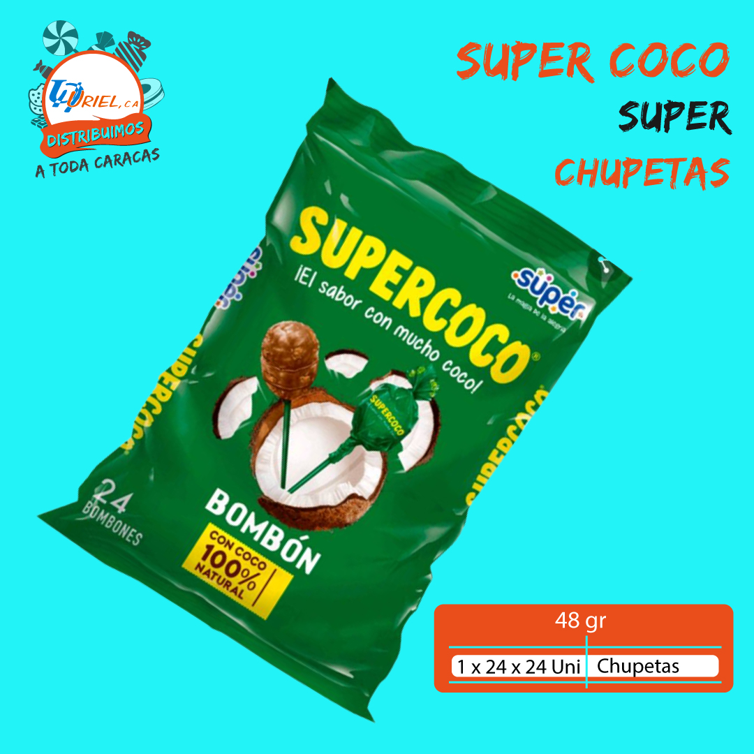 Chupetas SuperCoco Bombón 48gr - Distribuidora Uriel CA Confitería